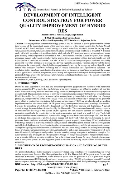 Pdf Development Of Intelligent Control Strategy For Power Quality Improvement Of Hybrid Res