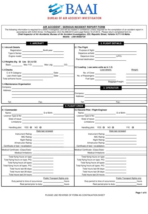 Valletta Malta Air Accident Serious Incident Report Form Bureau Of