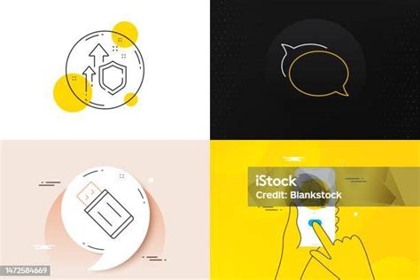 최소한의 검사 세트 안전 개선 및 Usb 플래시 라인 아이콘 웹 개발을 위해 벡터 방패에 대한 스톡 벡터 아트 및 기타 이미지 방패 컴퓨터 모니터 Usb 케이블