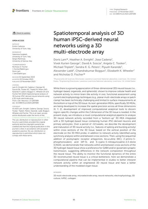 Pdf Spatiotemporal Analysis Of 3d Human Ipsc Derived Neural Networks Using A 3d Multi