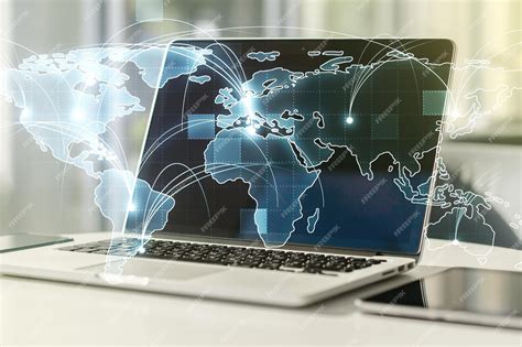 Premium Photo Abstract Graphic Digital World Map With Connections On Modern Computer