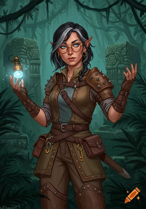 Half Elf Woman Exploring Jungle Ruins Fantasy Art On Craiyon