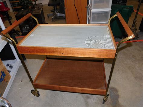 Vintage Mcm Teak Bar Tea Cart With Warming Top Layer Salton Hotray