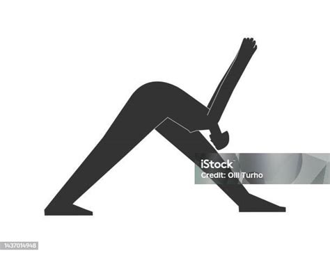 여성 캐릭터의 평평한 검은색 실루엣이 있는 벡터 격리된 그림 스포티한 여자는 요가 자세 Parsvottanasana를 배웁니다