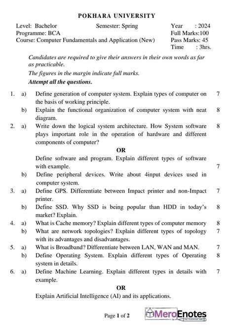 Pu Bca 1st Sem Computer Fundamental And Application Question Paper Mero Enotes