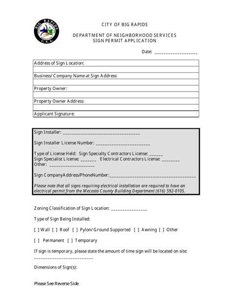 City Of Big Rapids Michigan Sign Permit Application Form Fill Out
