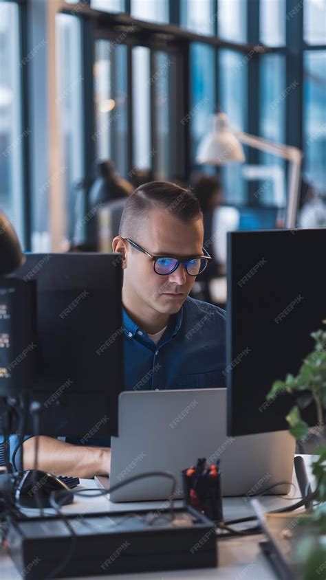 Focused Programmer Developing Cybersecurity Software Premium Ai