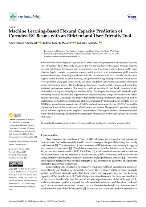 Pdf Machine Learning Based Flexural Capacity Prediction Of Corroded Rc Beams With An Efficient