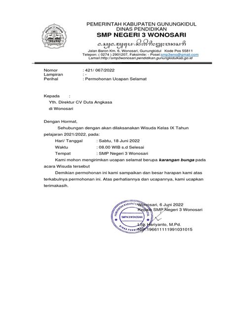 Surat Permohonan Karangan Bunga Cv Duta Angkasa Pdf