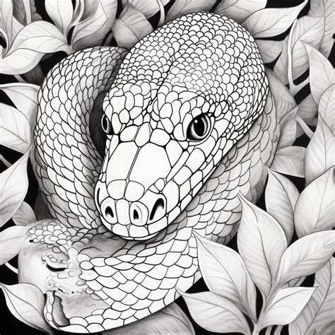 Black And White Coloring Picture Of A Reticulated Python Premium Ai
