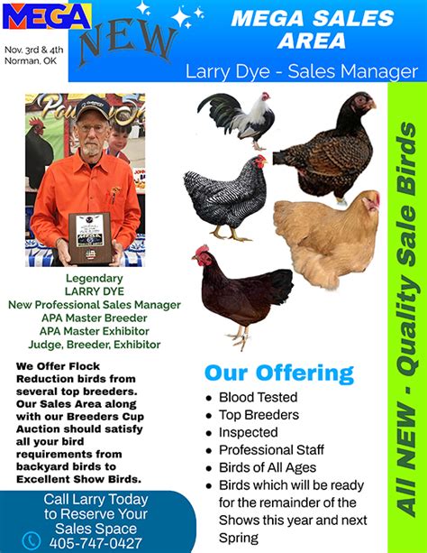 Sales Larry Dye Canadian Valley Poultry Club Home Of The Mega Show