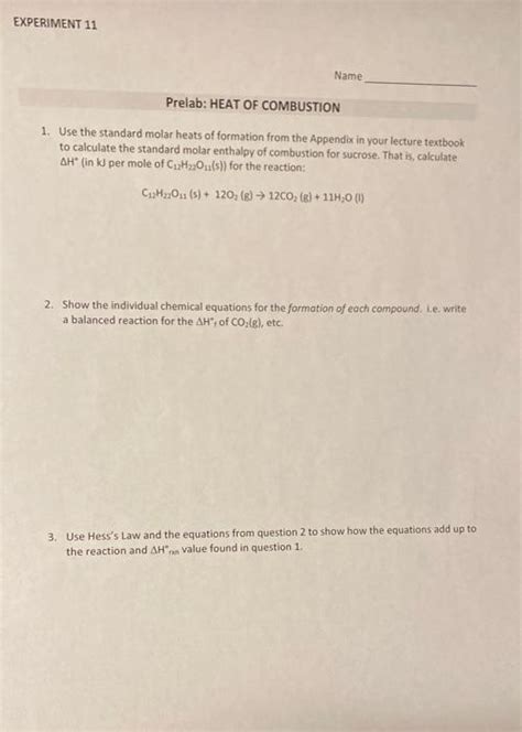 experiment 11 name prelab heat of combustion 1 use
