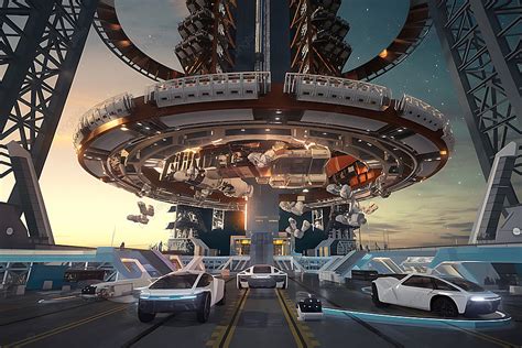 Massive Space Elevator Base With Cargo And Passengers Background Space Elevator Transport To