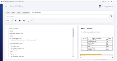 HTML Table Headers In Punjabi Table Headers HTML Tutorials Online