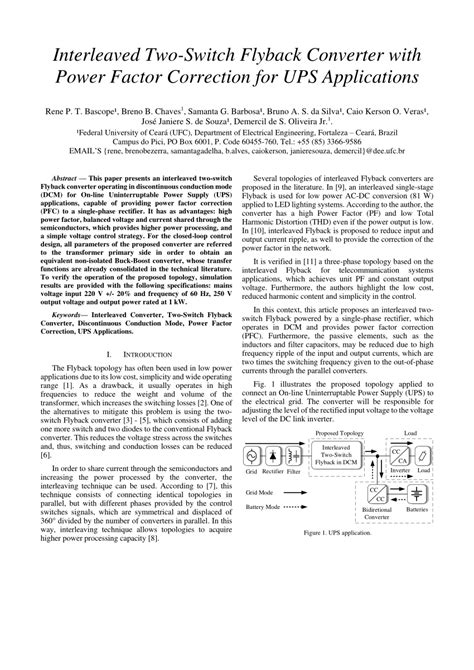 Pdf Interleaved Two Switch Flyback Converter With Power Factor