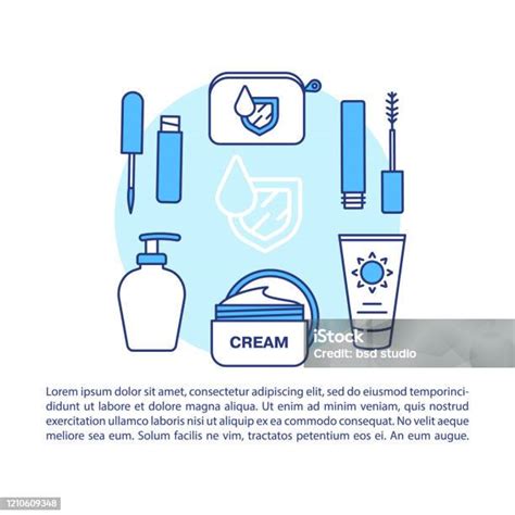 방수 메이크업 기사 페이지 벡터 템플릿입니다 브로셔 잡지 선형 아이콘과 텍스트 상자소책자 디자인 요소 보호 화장품 인쇄 디자인