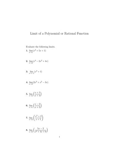 Limit Of A Polynomial Or Rational Function Worksheet With Solutions Teaching Resources Limit Of A Polynomial Or Rational Function Worksheet With Solutions Teaching Resources