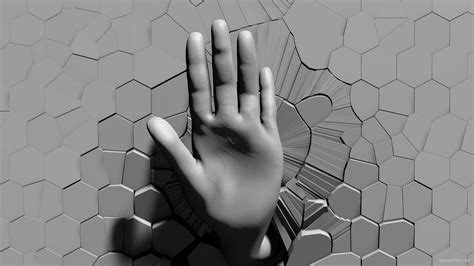 3d Animated Hand With Welcome Gesture Appears From Cracked Wall Mapping