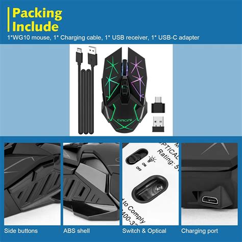 Chonchow Rechargeable Wireless Gaming Mouse Colorful Led Lights 7 Bu