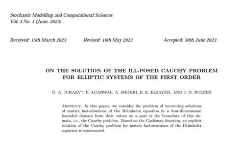 Ebrahim E Elsayed On Linkedin On The Solution Of The Ill Posed Cauchy