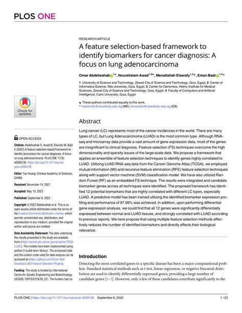 Pdf A Feature Selection Based Framework To Identify Biomarkers For Cancer Diagnosis A Focus