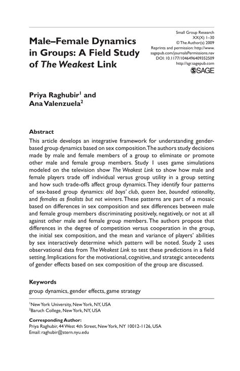 PDF MaleFemale Dynamics In Groups A Field Study Of The Weakest Link