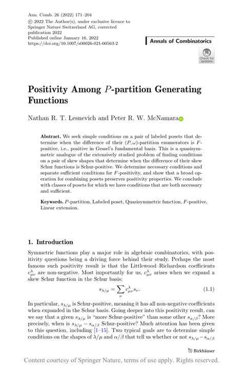 Positivity Among P Partition Generating Functions Request Pdf