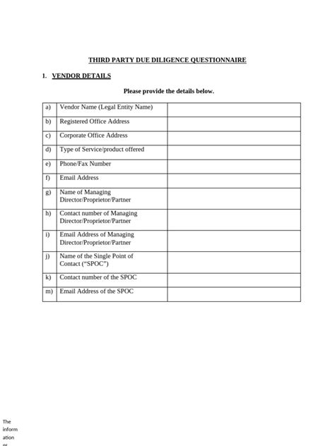 Annex A Third Party Due Diligence Questionnaire And Certification Pdf