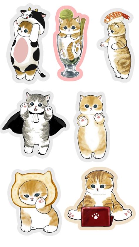 Gatitos 8 Pegatinas Bonitas Garabatos Lindos Gatitos Esponjosos