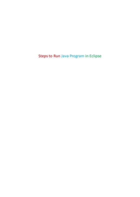 To Run Java Program In Eclipse Pdf