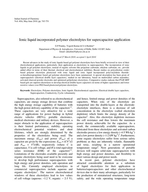 Pdf Ionic Liquid Incorporated Polymer Electrolytes For Supercapacitor Application