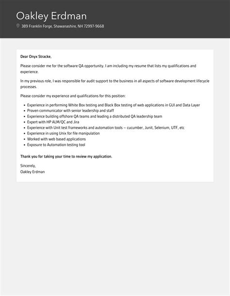 Software QA Cover Letter Velvet Jobs