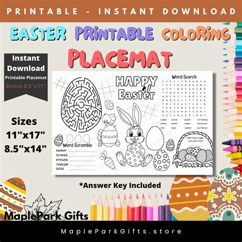 Easter Printable Placemat Coloring Activity Sheet Easter Party