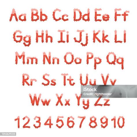 영어 알파벳 벡터 집합입니다 밝은 빨간색 스타일 할로윈 손으로 그린 글꼴 숫자 소문자 및 대문자문자입니다 10월에 대한 스톡 벡터 아트 및 기타 이미지 Istock
