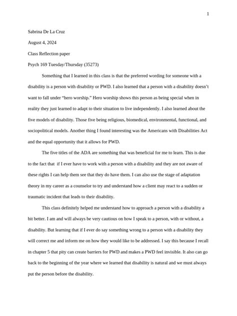 Class Reflection Paper Pdf