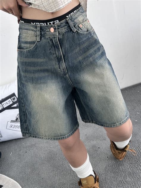 크랙 시와 빈티지 워싱 포인트 4부 버뮤다 데님 팬츠 2color 에이블리