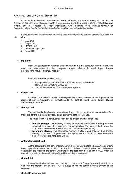 Computer Systems Computer Systems Architecture Of Computer System Computer Is An Electronic