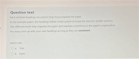 Solved Question Textmla Sections Headings Are Used To Help