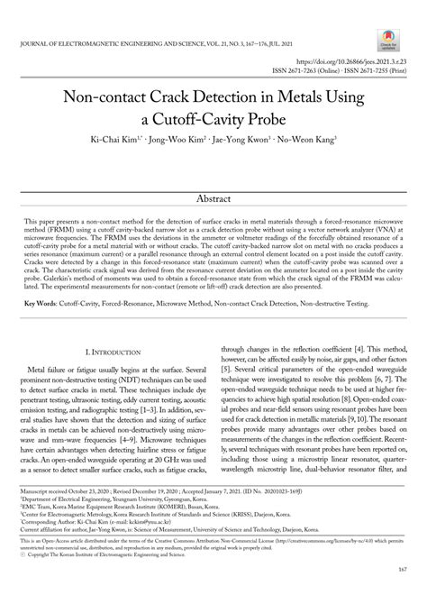 Pdf Non Contact Crack Detection In Metals Using A Cutoff Cavity Probe