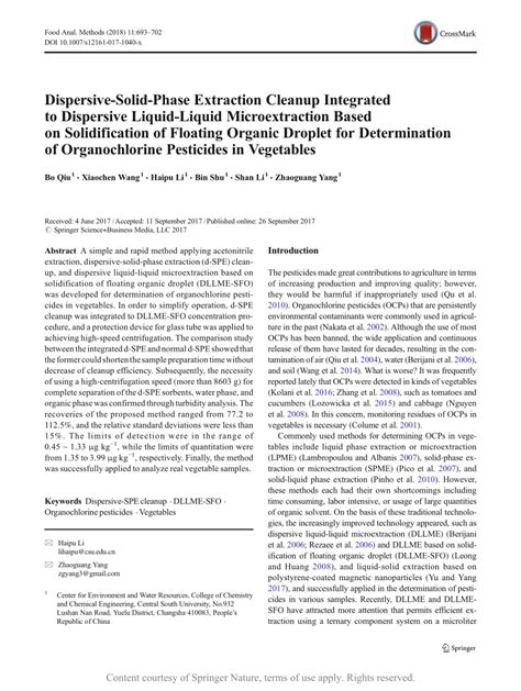 Dispersive Solid Phase Extraction Cleanup Integrated To Dispersive Liquid Liquid Microextraction
