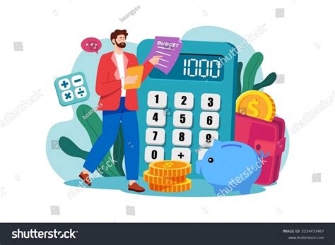 man calculating project budget illustration concept stock vector