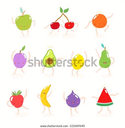 Super Cute Set Illustrations Dancing Fruits Stock Vector Royalty Free