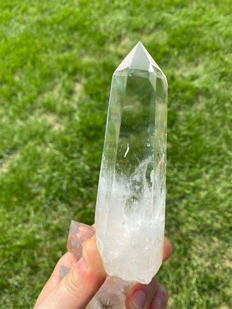 Clear Quartz Point With Root Partially Polished Crystal New Moon