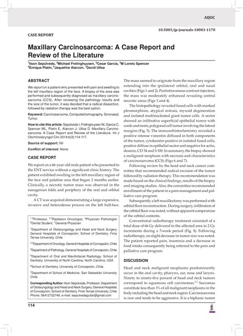 Pdf Maxillary Carcinosarcoma A Case Report And Review Of The Literature Otorhinolaryngology