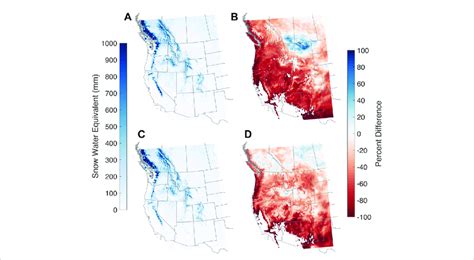 As For Figure 4 But For Grid Cell Peak Swe A B Are For Wrf Ccsm And Download Scientific