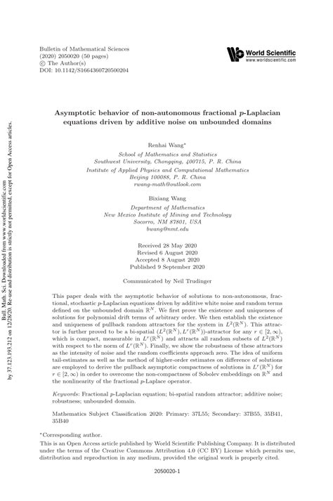 Pdf Asymptotic Behavior Of Non Autonomous Fractional P Laplacian Equations Driven By Additive