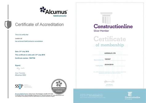 Alcumus Safe Contractor Certificate Constructionline Leedale