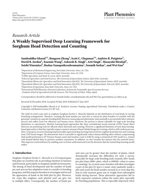 Pdf A Weakly Supervised Deep Learning Framework For Sorghum Head Detection And Counting