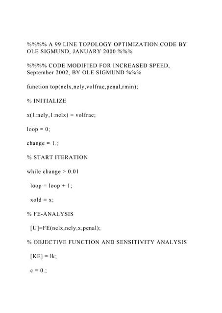 A 99 Line Topology Optimization Code By Ole Sigmund January Docx