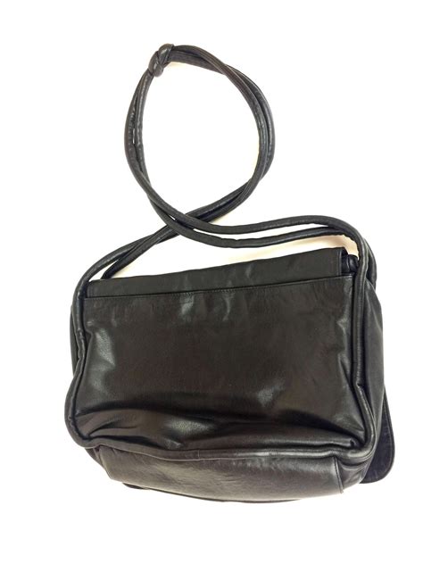 Vintage 80s Designer Etra Black Leather Double Strap Messenger Bag